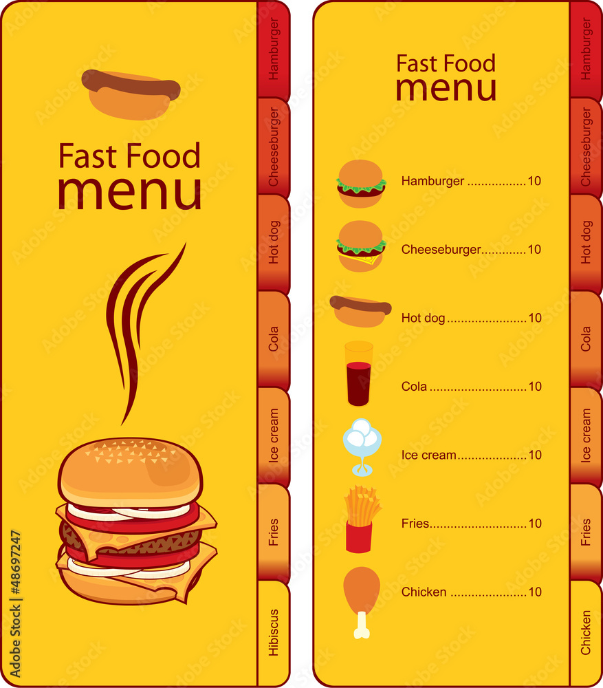 for fast food menu with tabs for different dishes Stock Vector | Adobe ...