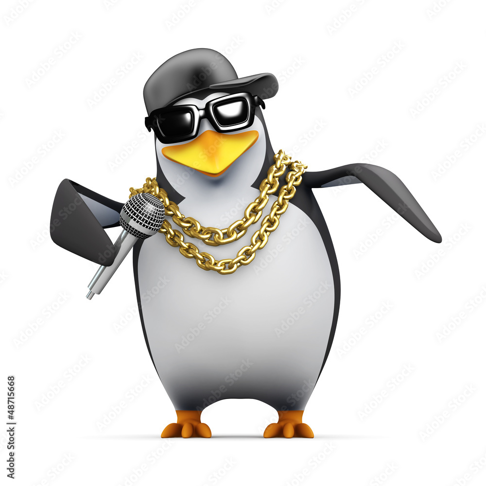 Penguin rapper at the mic Stock Illustration | Adobe Stock