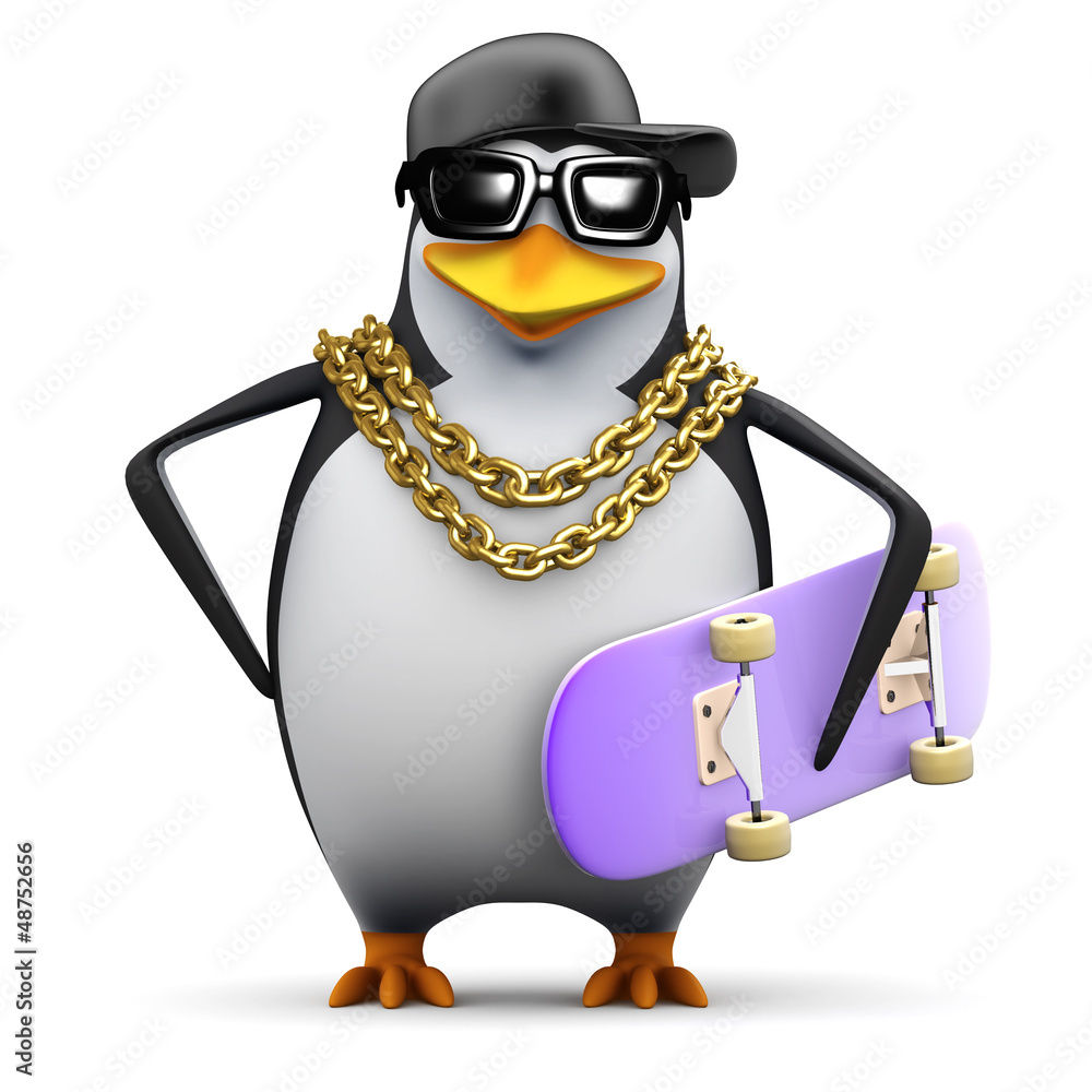 Penguin rapper holds his skateboard Stock Illustration | Adobe Stock