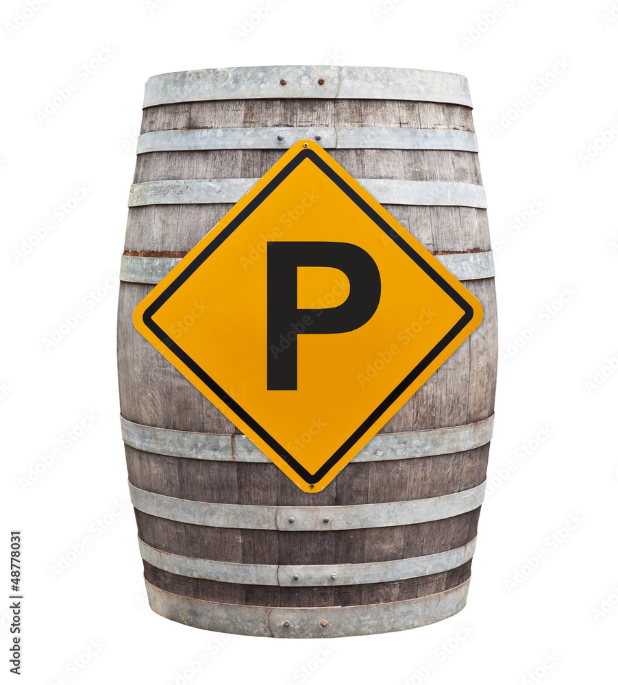Big old wine barrel with traffic sign isolated on white backgrou Stock ...