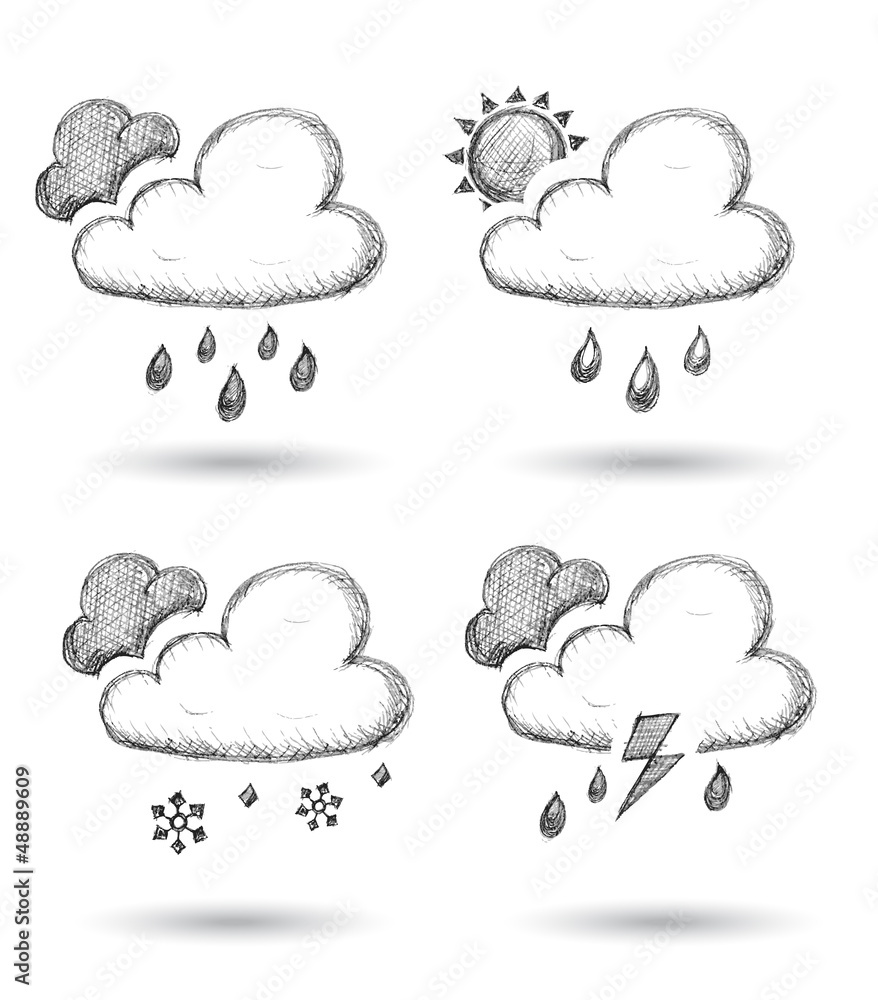 Weather icons set in style of pencil sketch. Vector illustration Stock ...