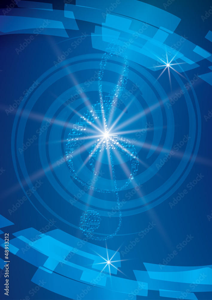 abstract blue musical background with treble clef and rays - vec Stock ...
