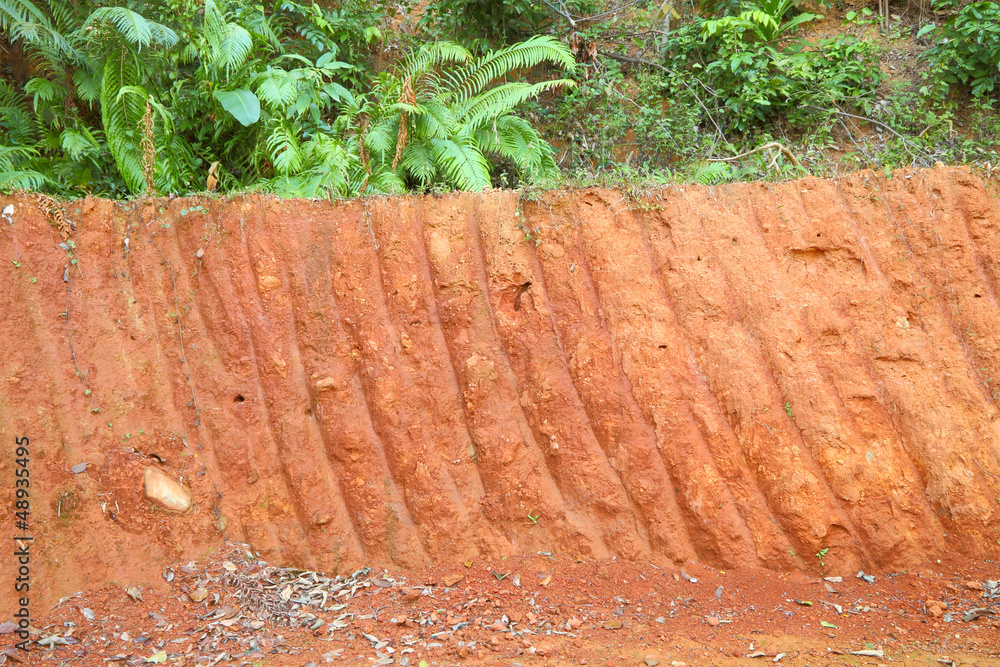 Horizontal red cliff of small level ground dig a well. Stock Photo ...