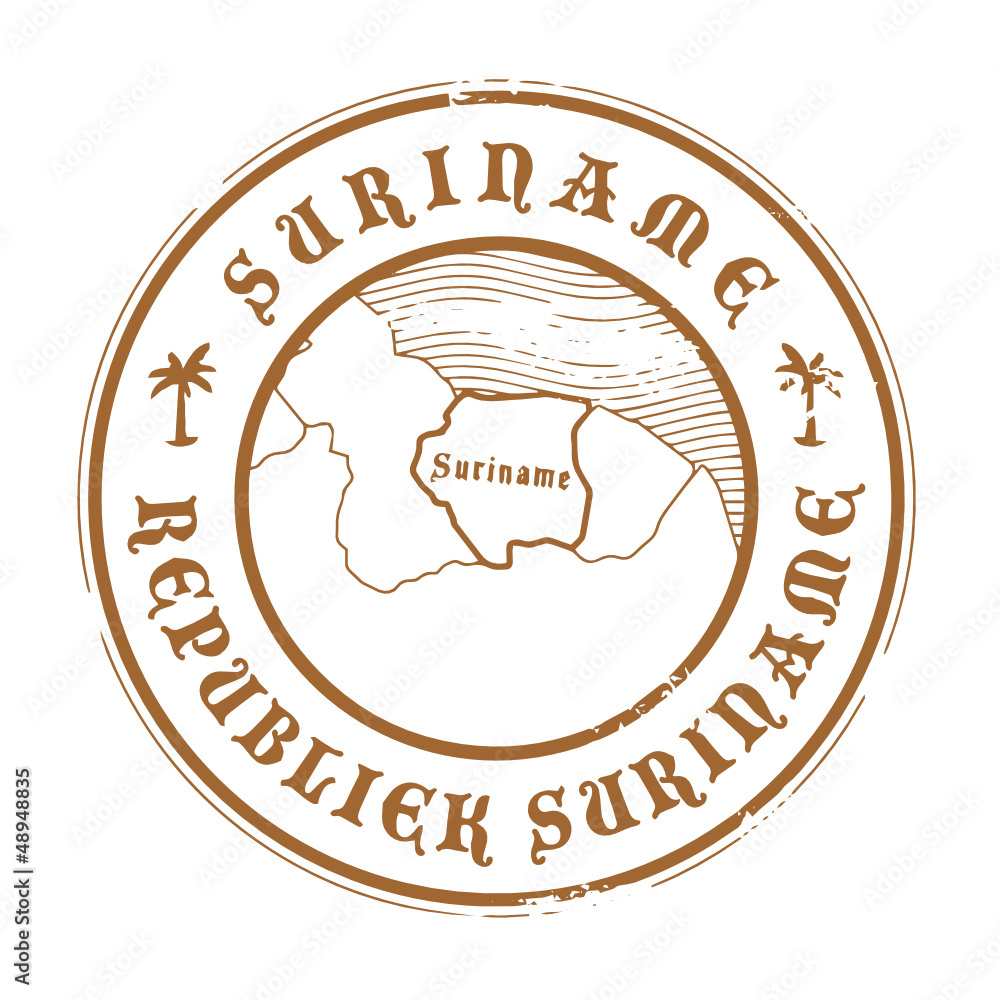 Grunge rubber stamp with the name and map of Suriname, vector Stock ...