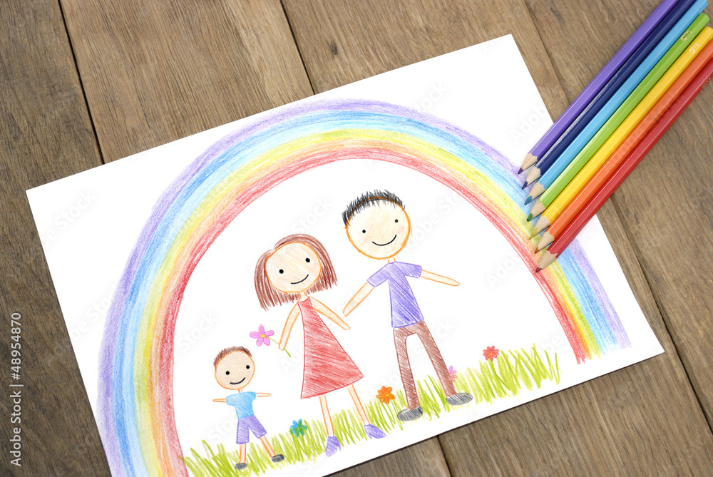 kids drawing happy family Stock Photo | Adobe Stock