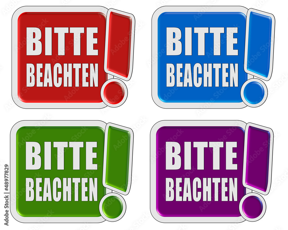 4 !-Schilder bunt BITTE BEACHTEN Stock-Illustration | Adobe Stock
