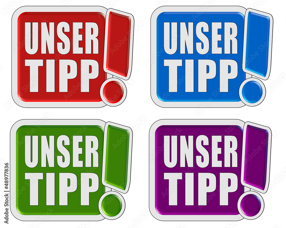 4 !-Schilder bunt UNSER TIPP Stock-Illustration | Adobe Stock