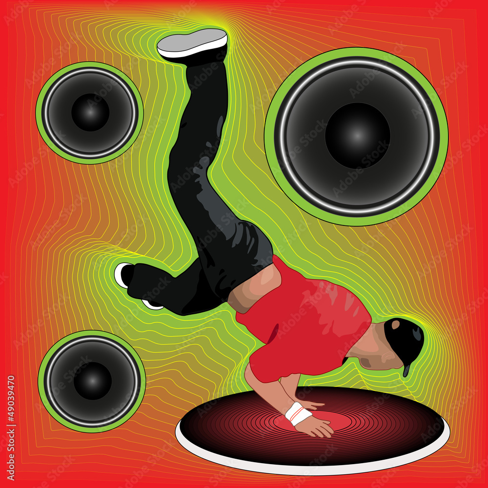 Flyer bboy in blank rap cap shows power moves Stock Vector | Adobe Stock