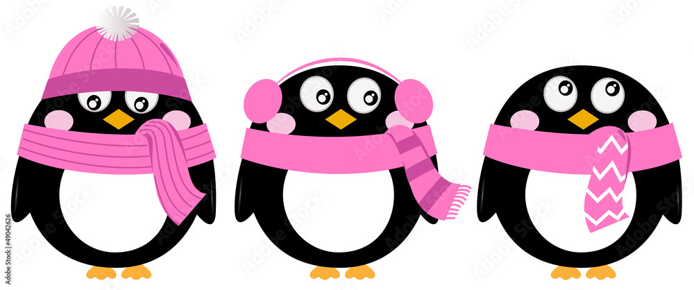 Cute pink cartoon penguin set isolated on white Stock Vector | Adobe Stock