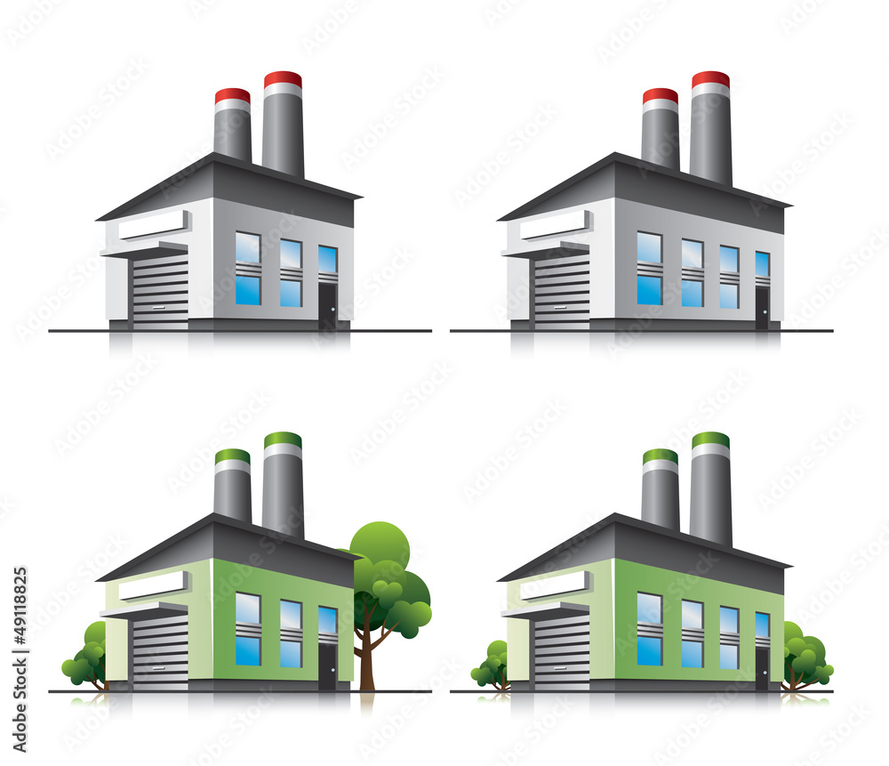 Factory vector icons in cartoon style. Stock-Vektorgrafik | Adobe Stock