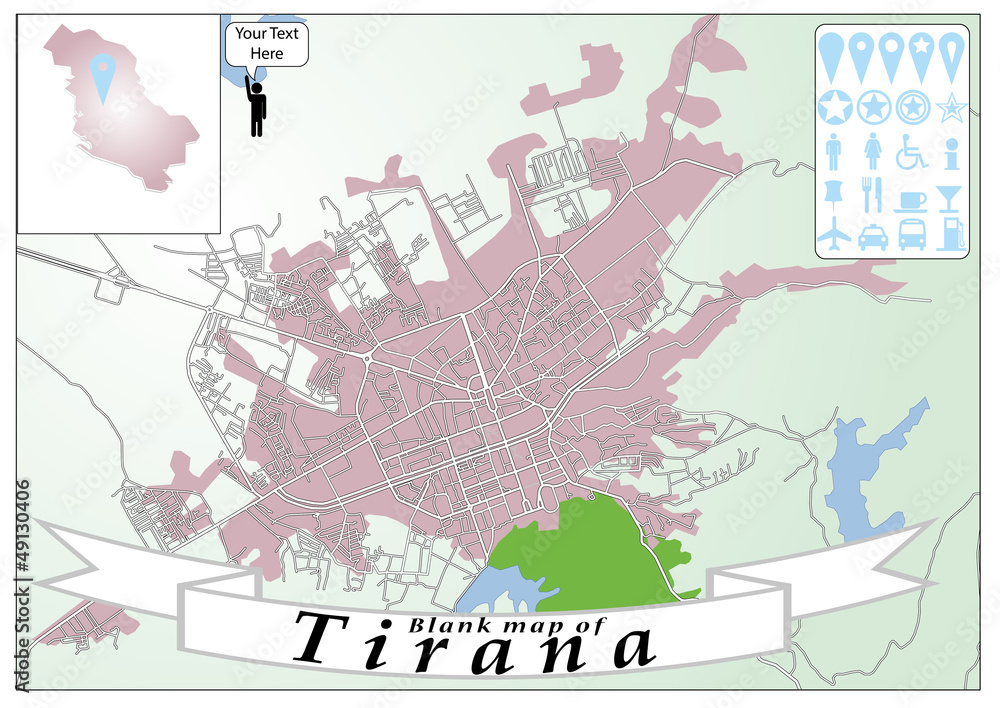 Blank map of Tirana Stock Vector | Adobe Stock