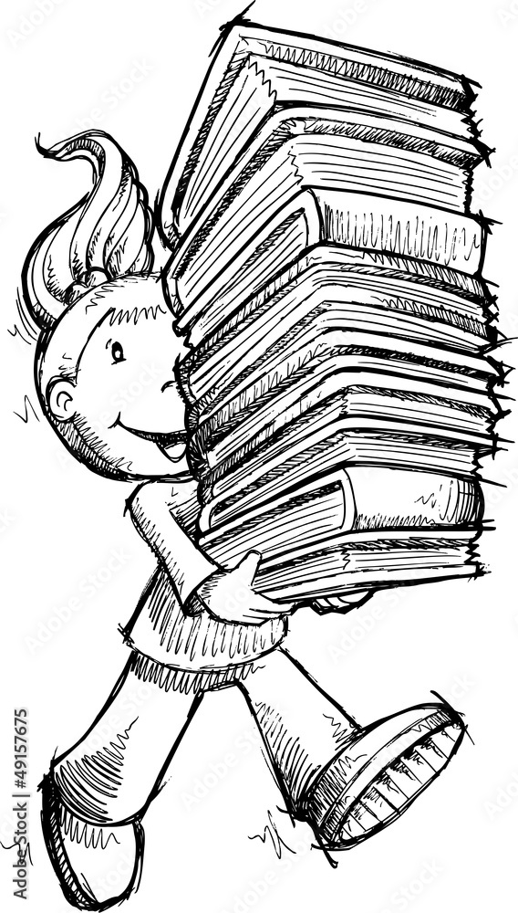 Girl Carrying Books Sketch Vector Stock Vector | Adobe Stock