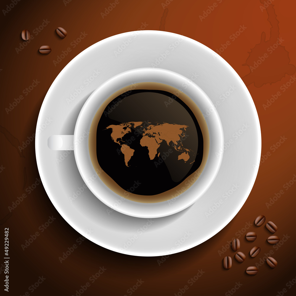 World map in coffee cup. Stock Vector | Adobe Stock