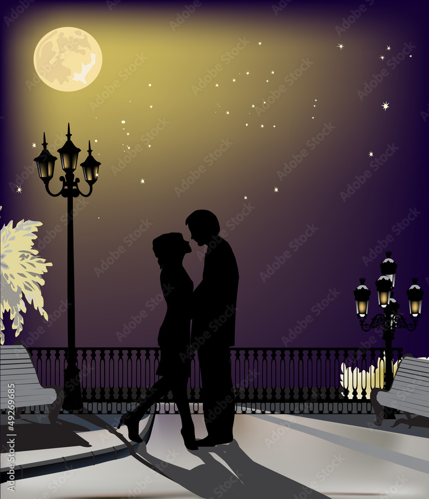 romantic couple in night city Stock Vector | Adobe Stock
