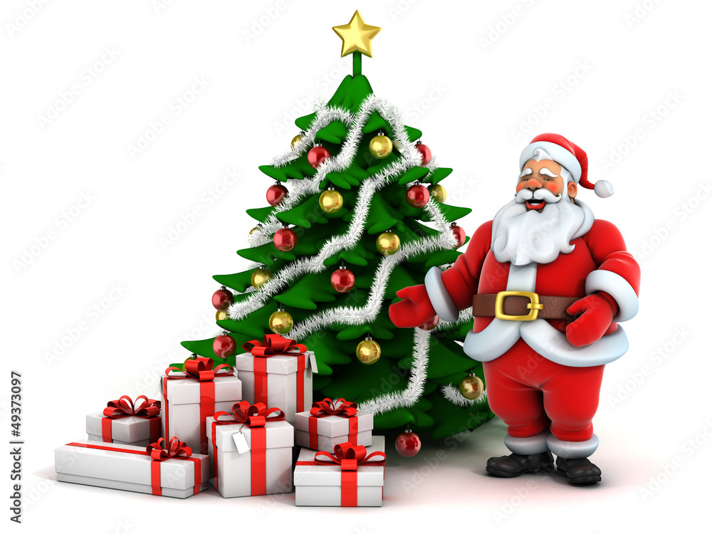Christmas Tree With Presents And Santa