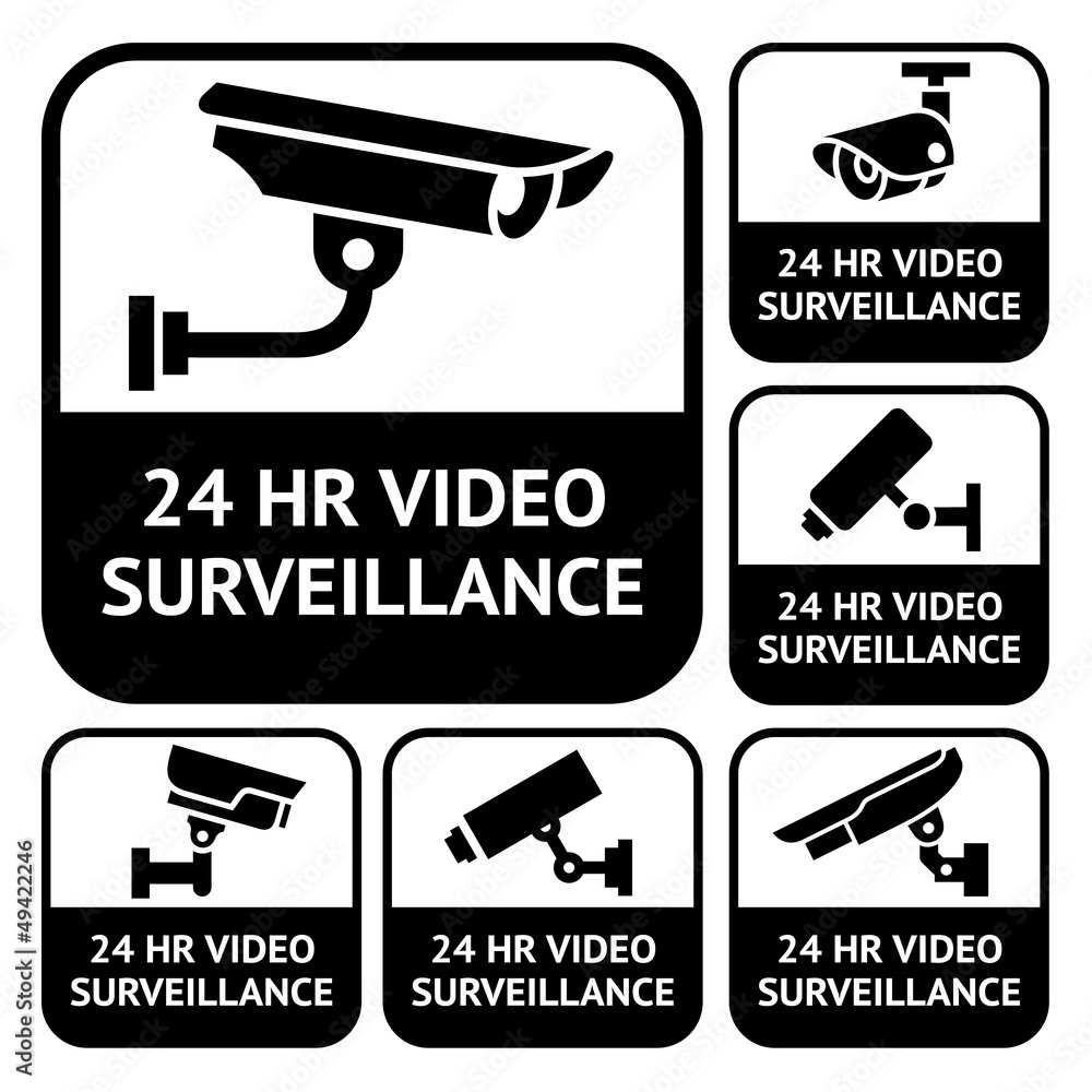 CCTV labels. Set symbols video surveillance, vector illustration Stock ...