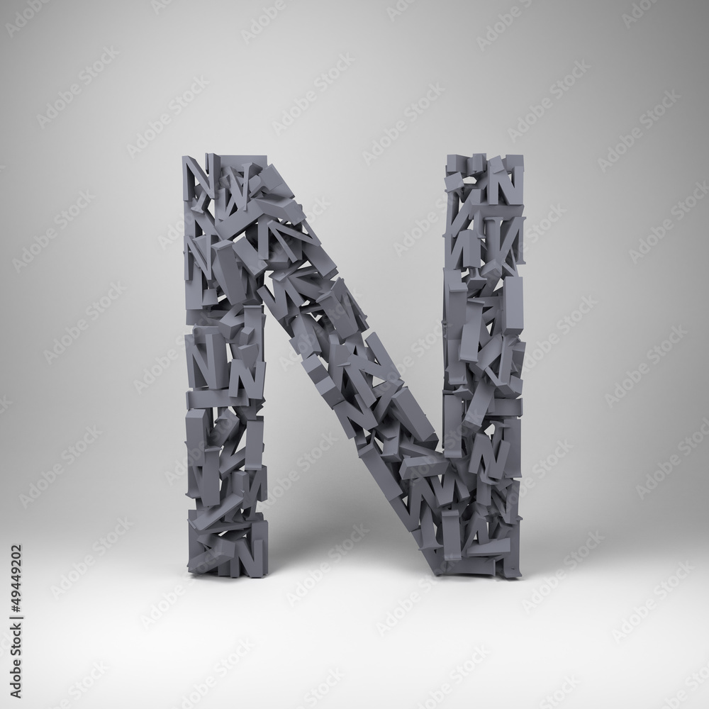 Letter N made out of scrambled small letters in studio setting Stock ...