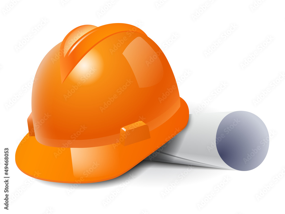 Orange safety hard hat and drawings. Vector illustration Stock Vector ...