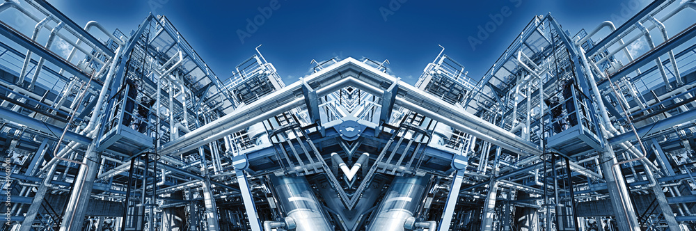 oil and gas refinery, blue toning illumination, panoramic Stock Photo ...