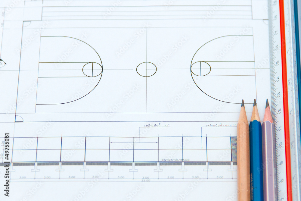 Drawings for building a basketball court Stock Photo | Adobe Stock