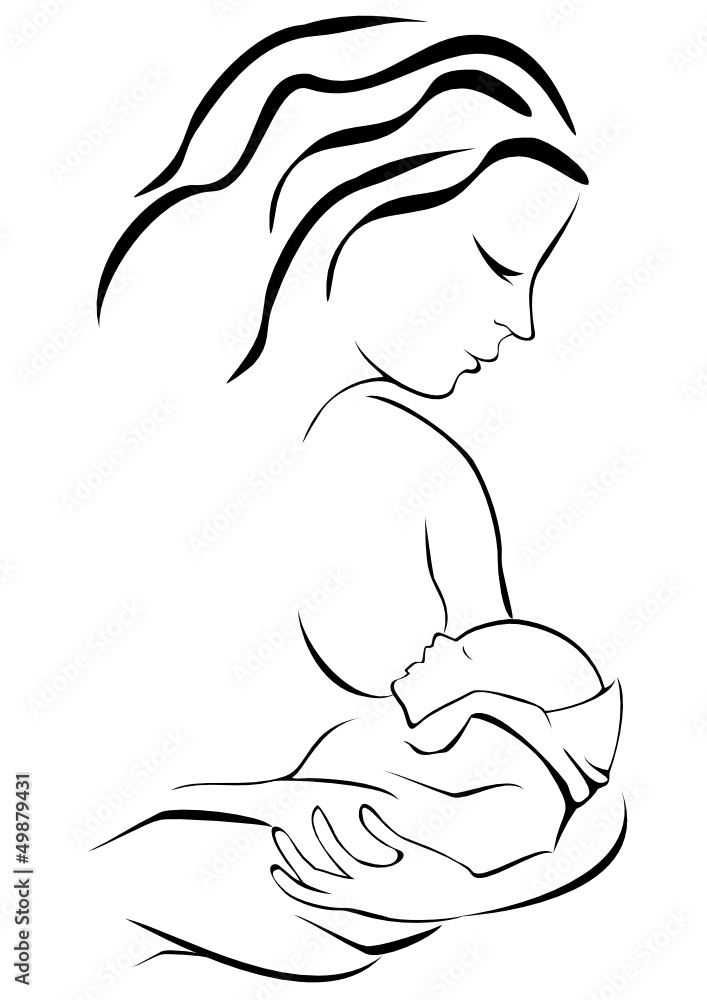 Silhouette of young woman breastfeeding her baby Stock Vector | Adobe Stock