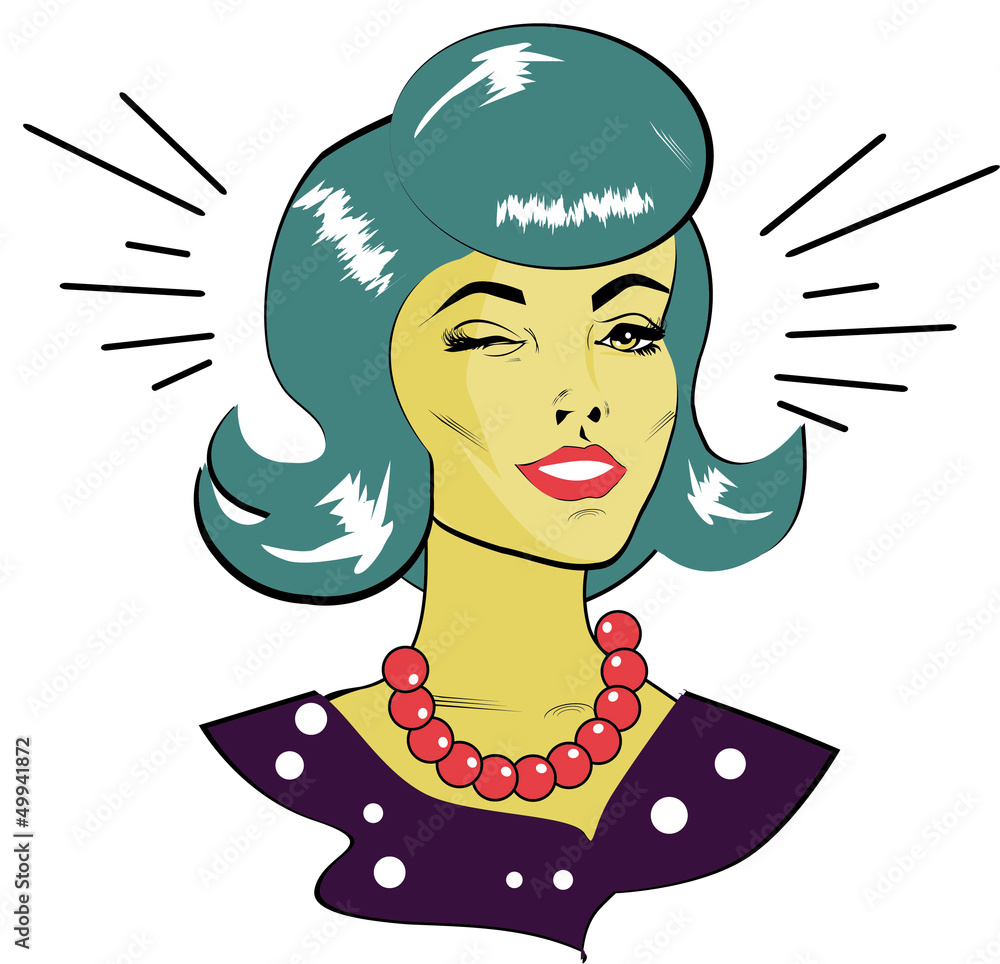 Retro Woman Winking - Retro Clip Art Stock Illustration | Adobe Stock