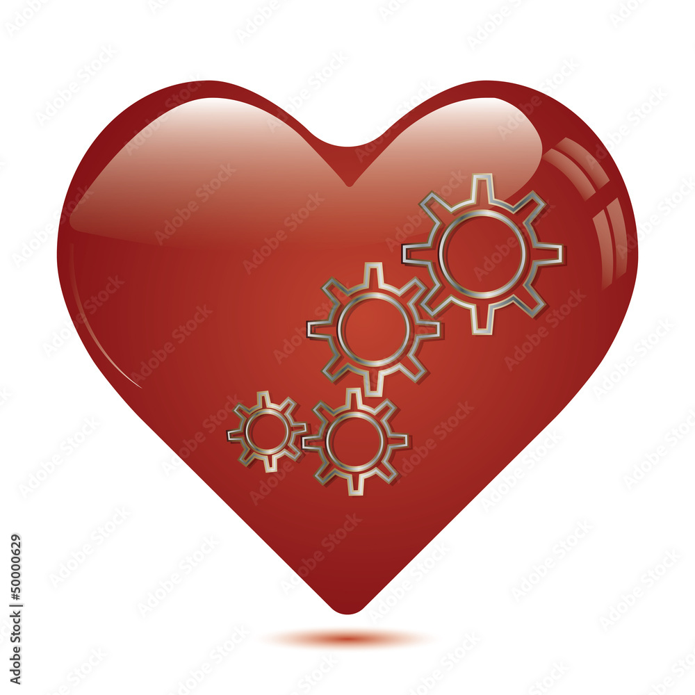 Red heart shape with gears inside . Stock Vector | Adobe Stock