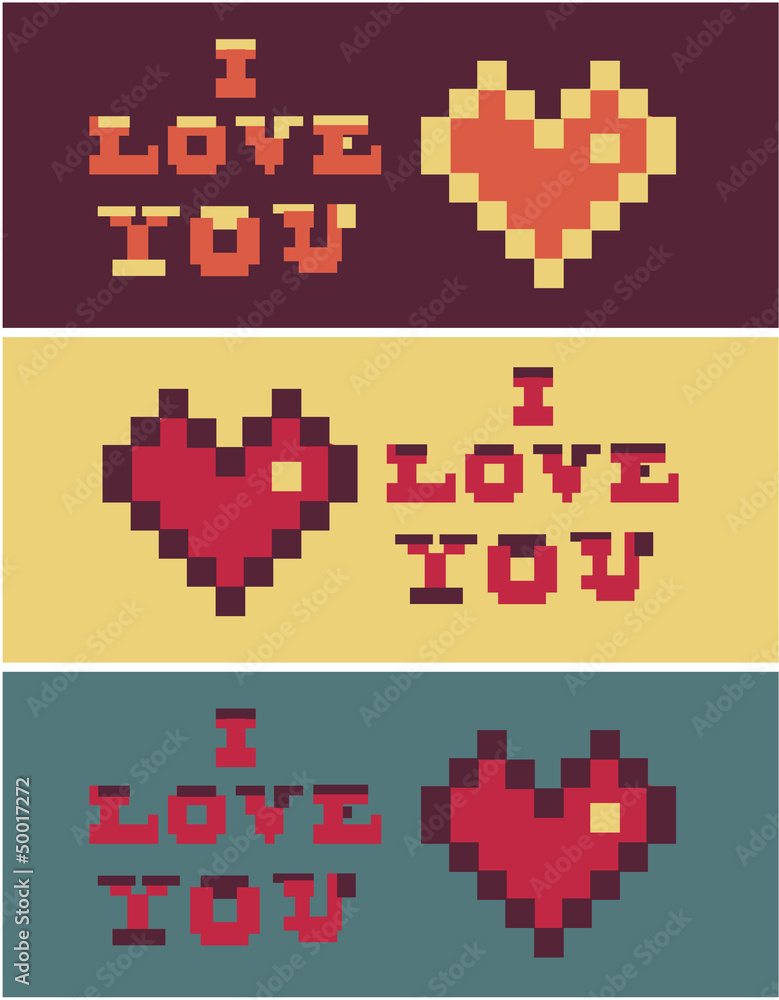pixel art i love you Heart and Text set Stock Illustration | Adobe Stock