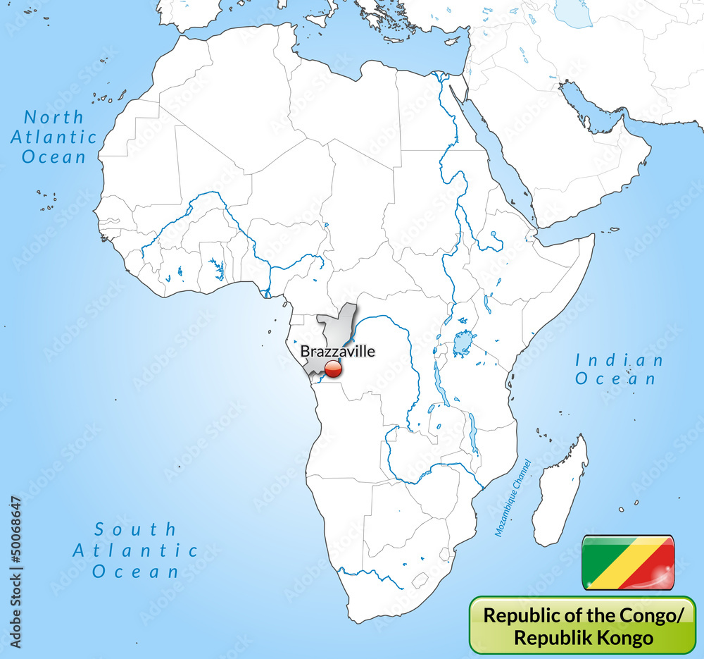 Übersichtskarte der Republik Kongo mit Gewässernetz Stock Vector | Adobe Stock