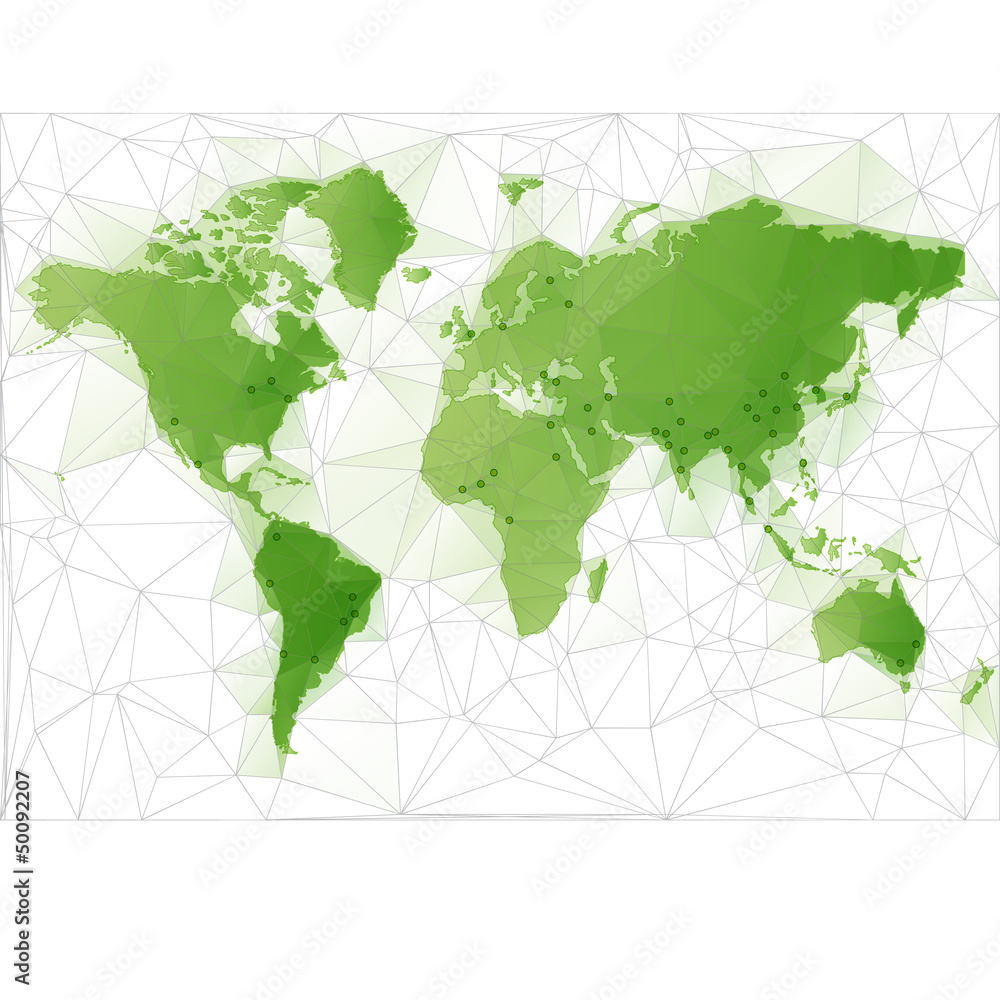 Triangular World Map with largest cities in the world Stock Vector ...
