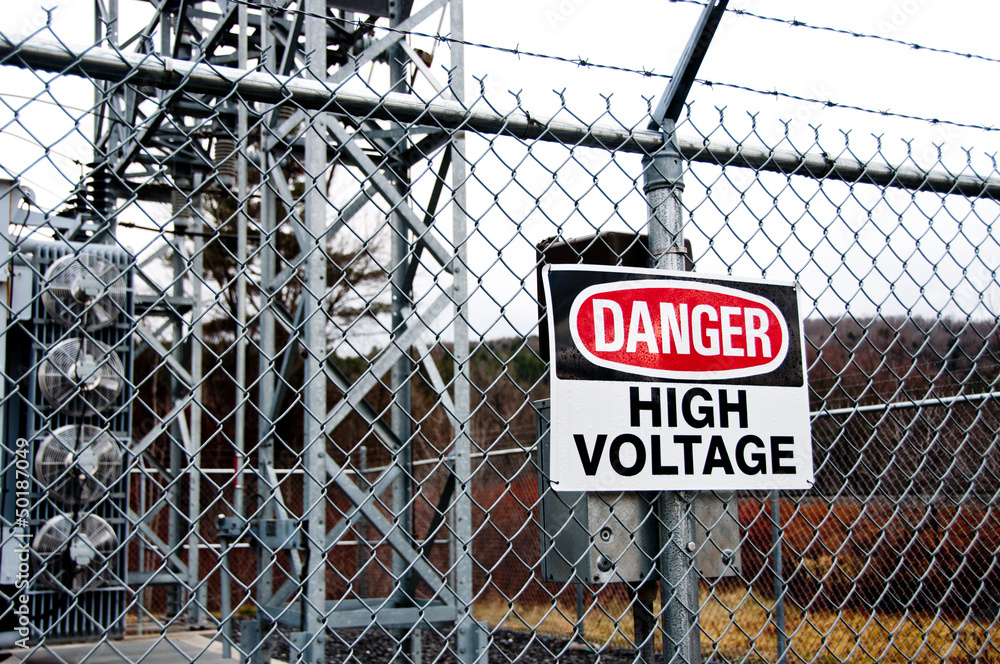 Substation danger sign on a fence Stock Photo | Adobe Stock