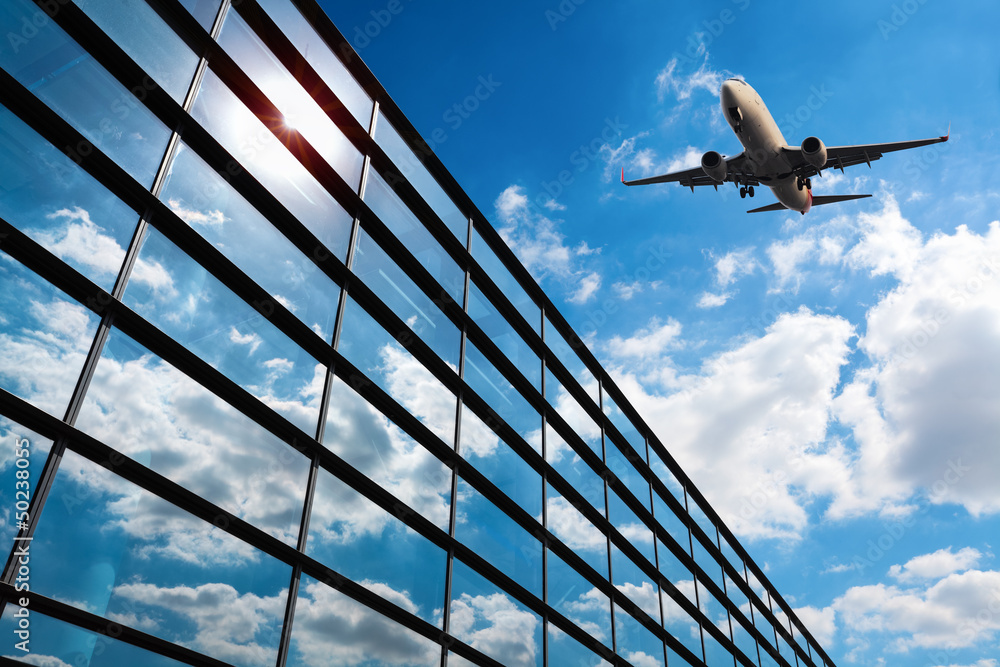glass curtain wall and aircraft Stock Photo | Adobe Stock