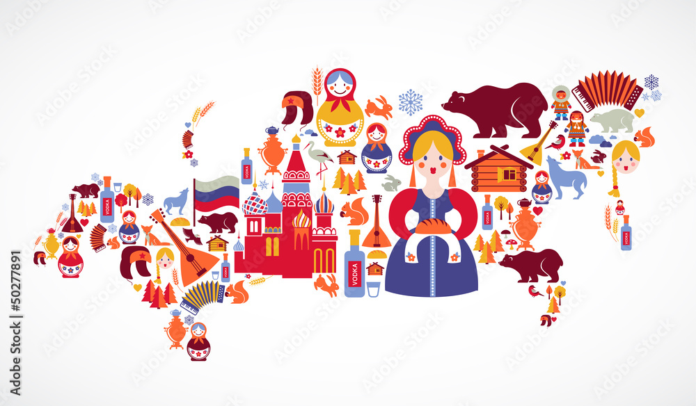 Russia map with vector icons Stock Vector | Adobe Stock