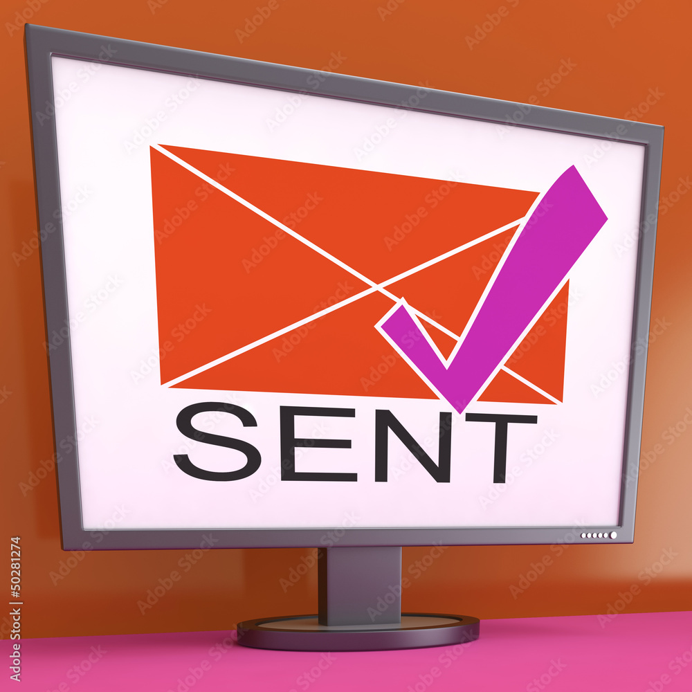 Sent Envelope On Monitor Shows Outgoing Mails Stock Illustration ...