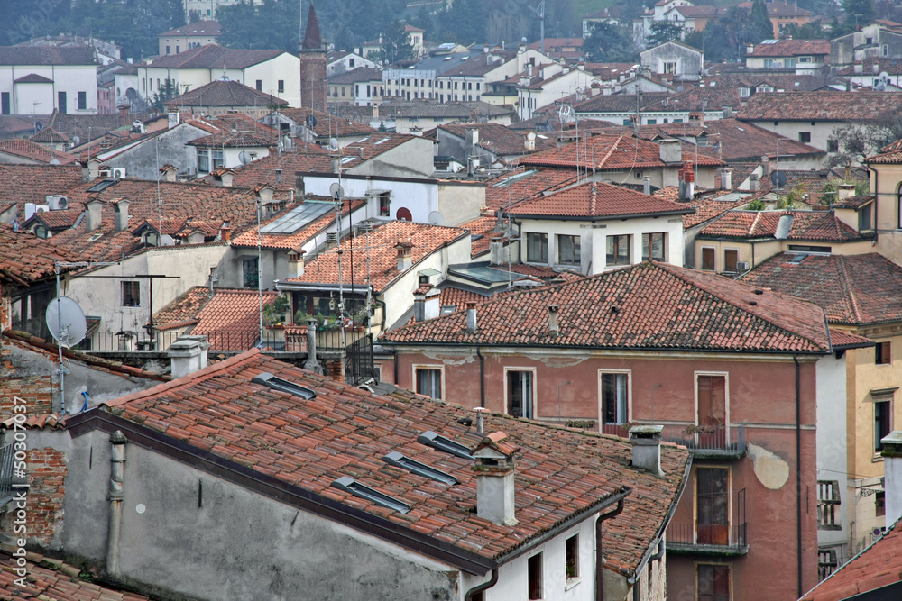 red tile rooftops and houses in an old Italian town Stock Photo | Adobe ...