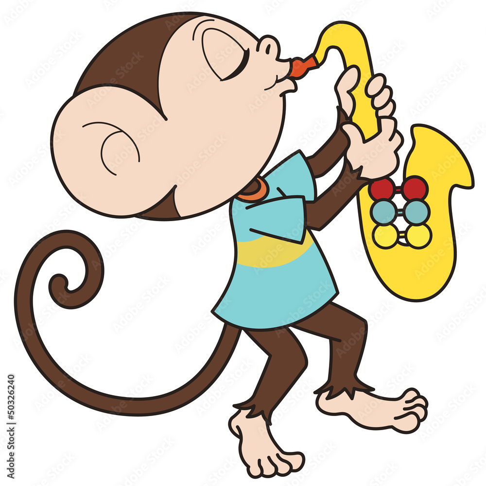 Cartoon Monkey Playing a Saxphone Stock Vector | Adobe Stock