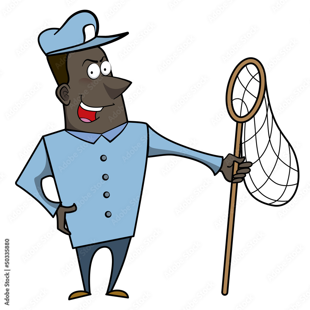 Cartoon Animal Control Officer with Net Stock Vector | Adobe Stock