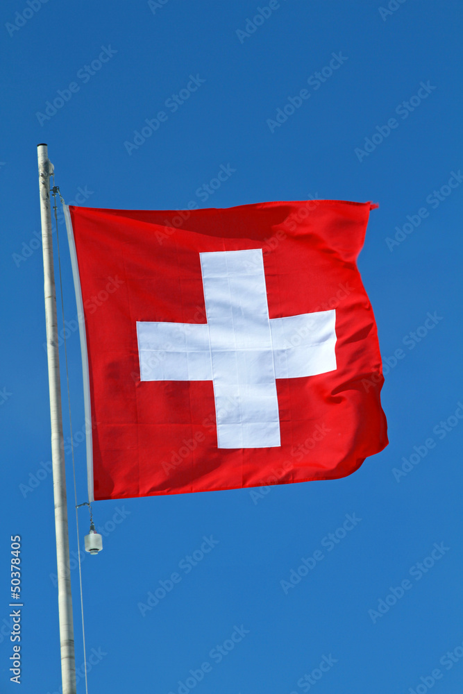Schweizerfahne Hochformat Stock-Foto | Adobe Stock