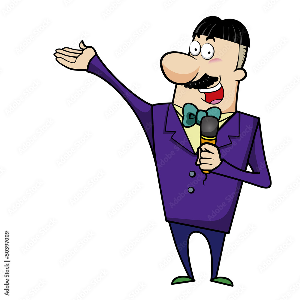 Cartoon Host Emcee with Microphone เวกเตอร์สต็อก | Adobe Stock