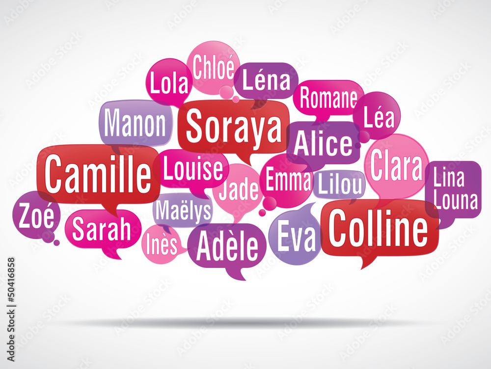 nuage de mots bulles : prénoms de filles Stock Illustration | Adobe Stock