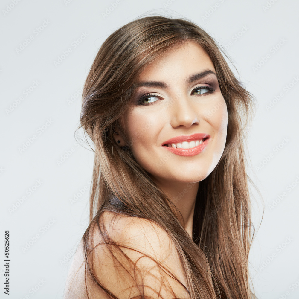 Woman hair style fashion portrait. isolated. close up female fac Stock ...