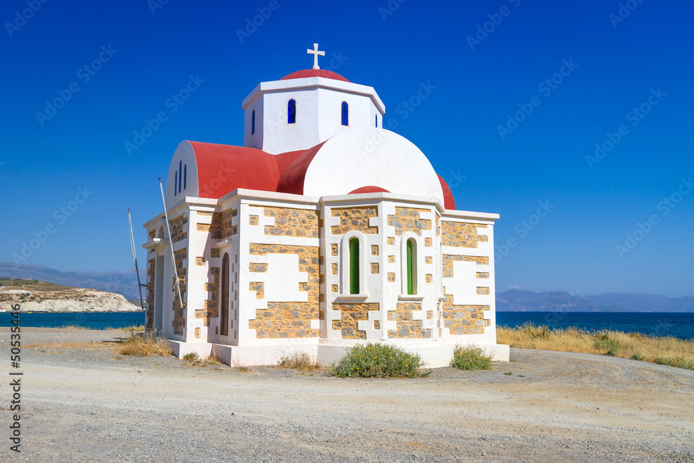 Small Greek church on the coast of Crete Stock Photo | Adobe Stock