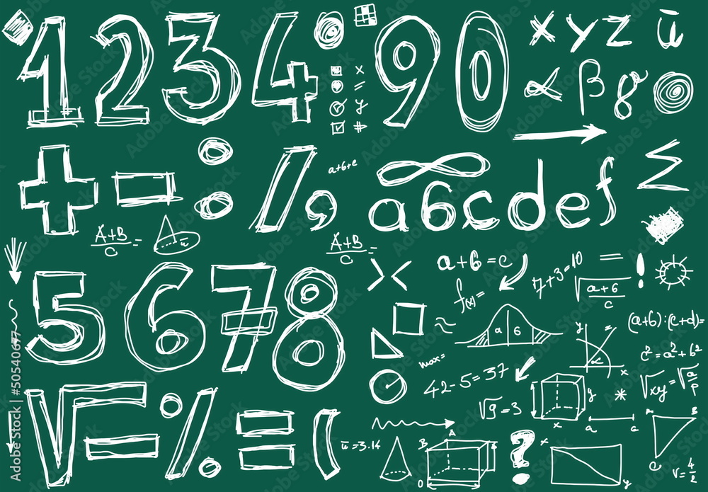 School Doodle numbers and mathematical symbols Stock Illustration ...