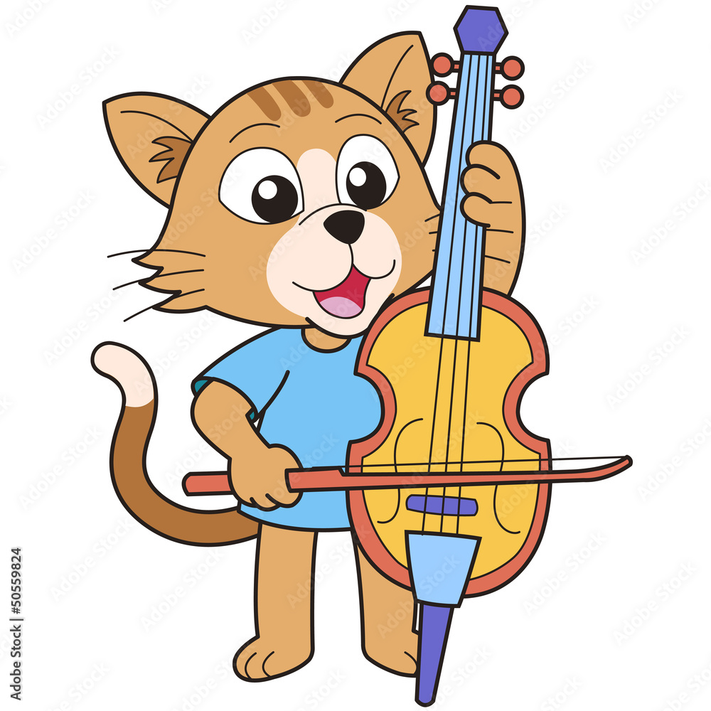 Cartoon Cat Playing a Cello Stock Vector | Adobe Stock
