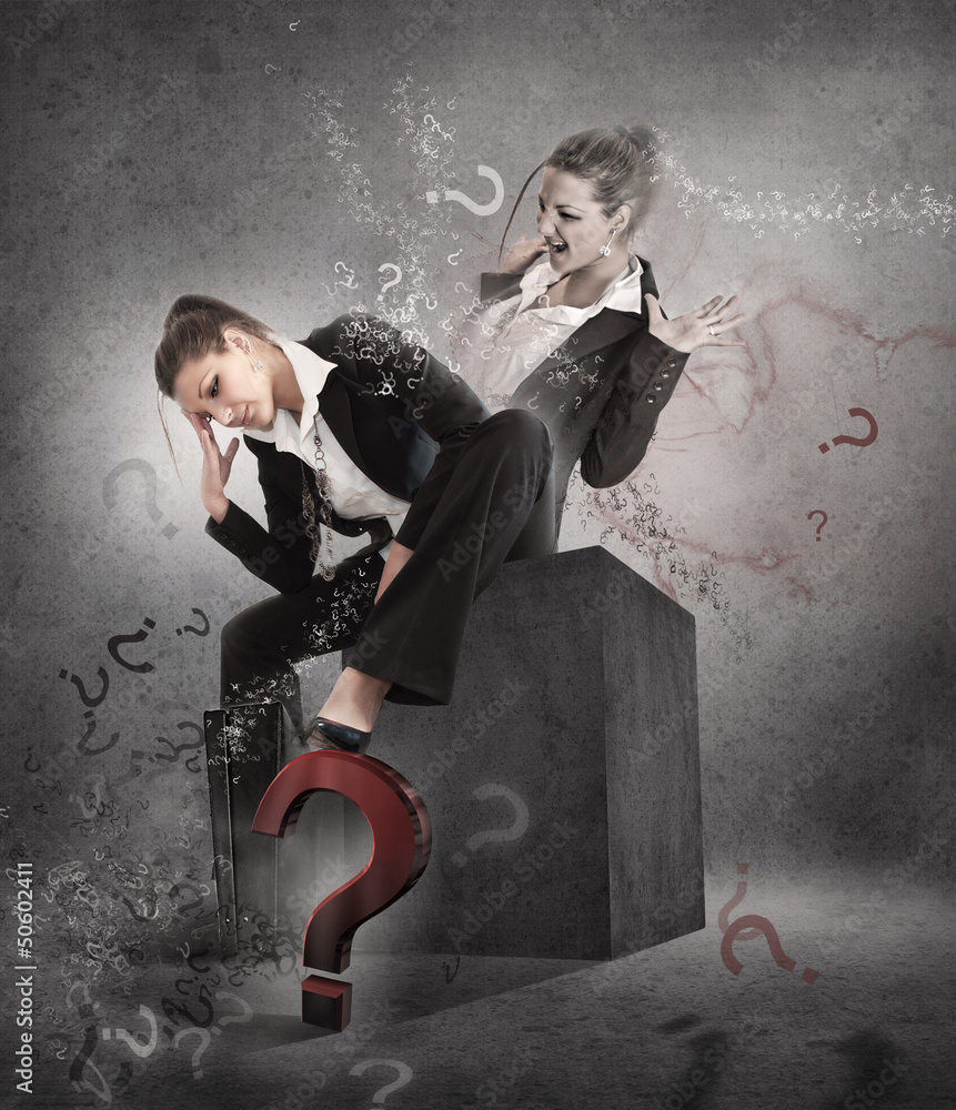 Woman - to be or not to be? Hesitation poster. Stock Photo | Adobe Stock