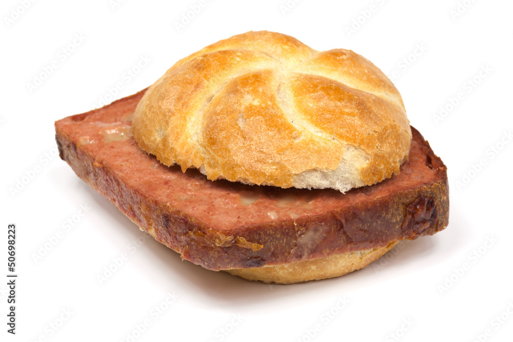 Semmel mit Leberkäse Stock-Foto | Adobe Stock