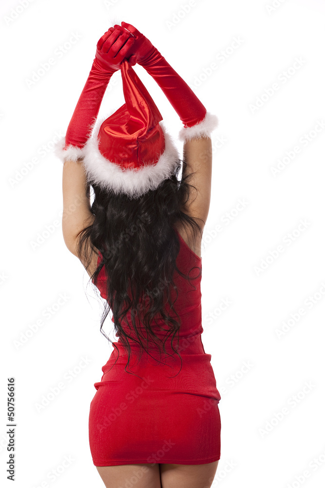 Sexy santa helper. Red dress, hat and gloves Stock Photo | Adobe Stock