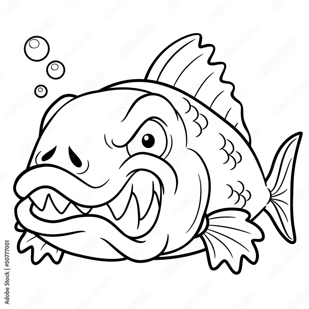 vector illustration of angry fish cartoon - Coloring book Stock Vector ...