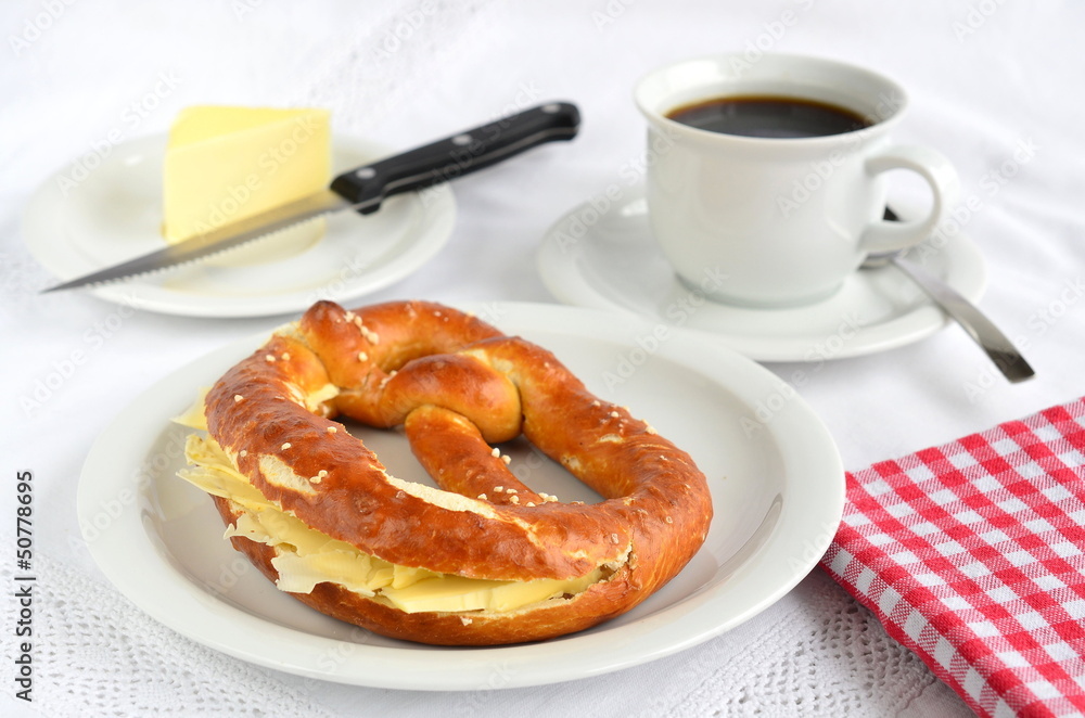 Brezel mit Butter Butterbrezel Stock Photo | Adobe Stock
