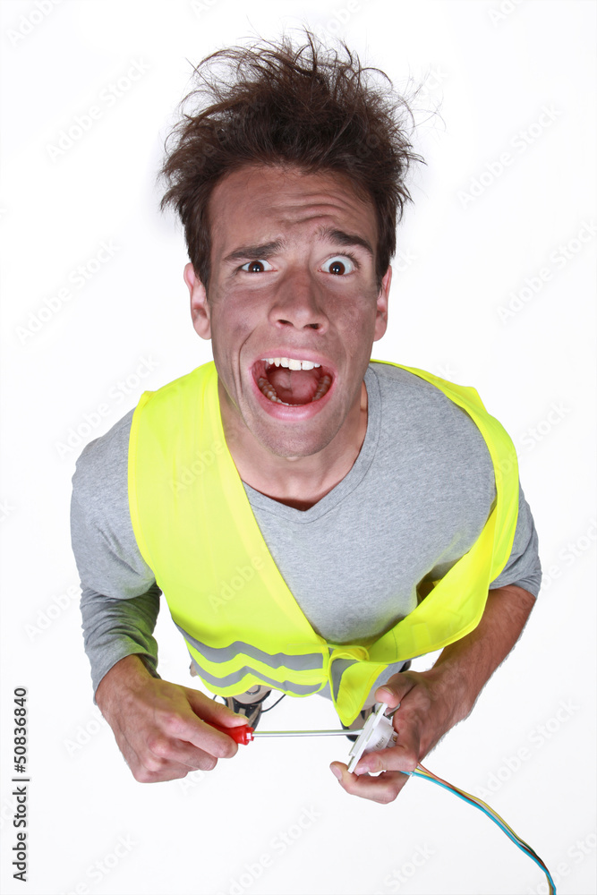 electrician having an electric shock Stock Photo | Adobe Stock